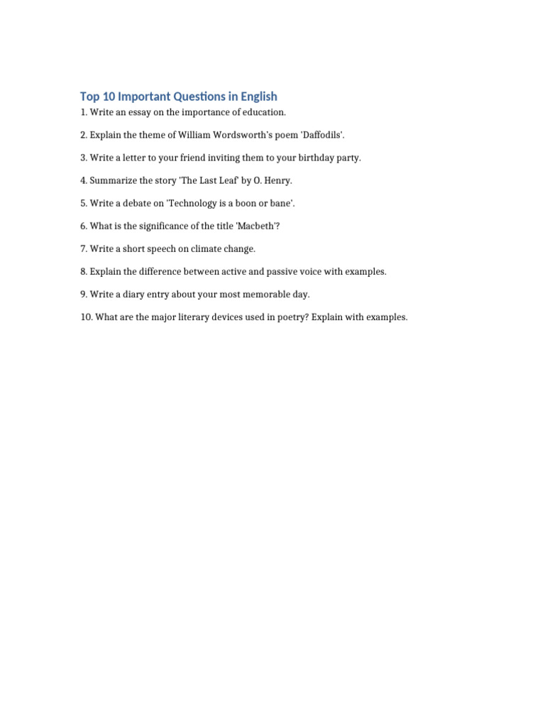 English Top 10 Questions Scribd | PDF