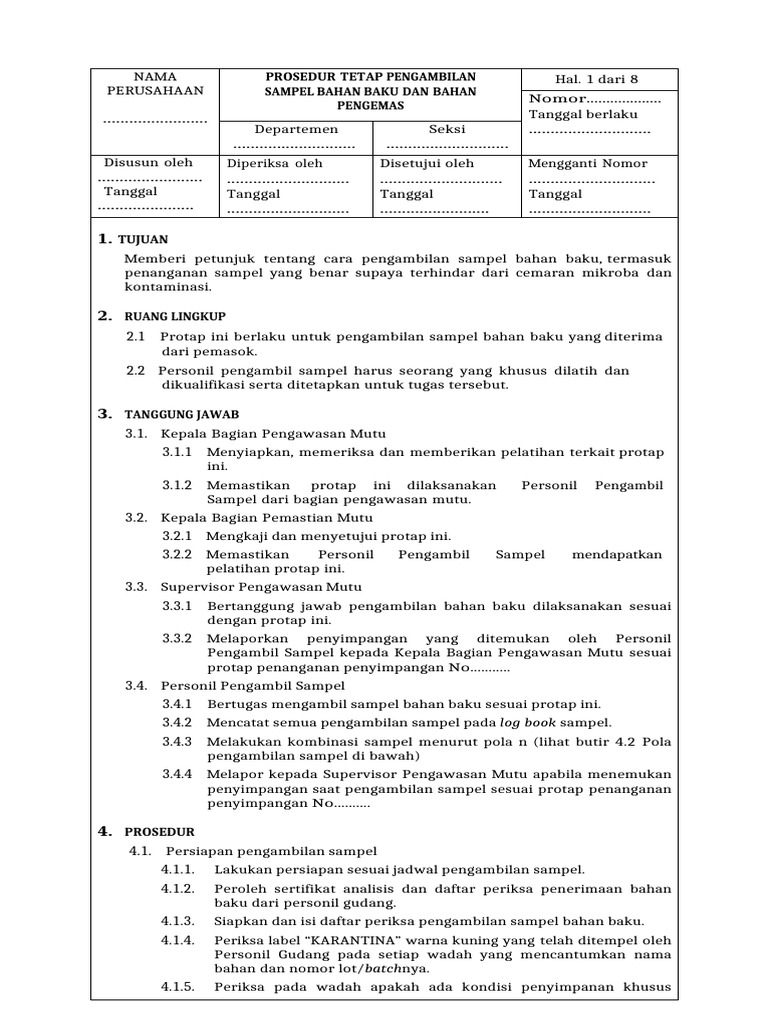 Protap Pengambilan Sampel Bahan Baku | PDF