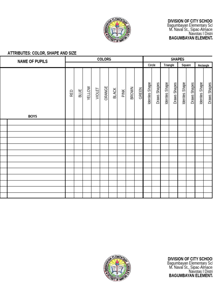 Attributes Checklist Edited | PDF | Shape | Color