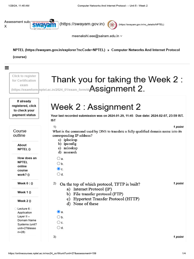 Computer Networks and Internet Protocol - Unit 5 - Week 2 | PDF ...
