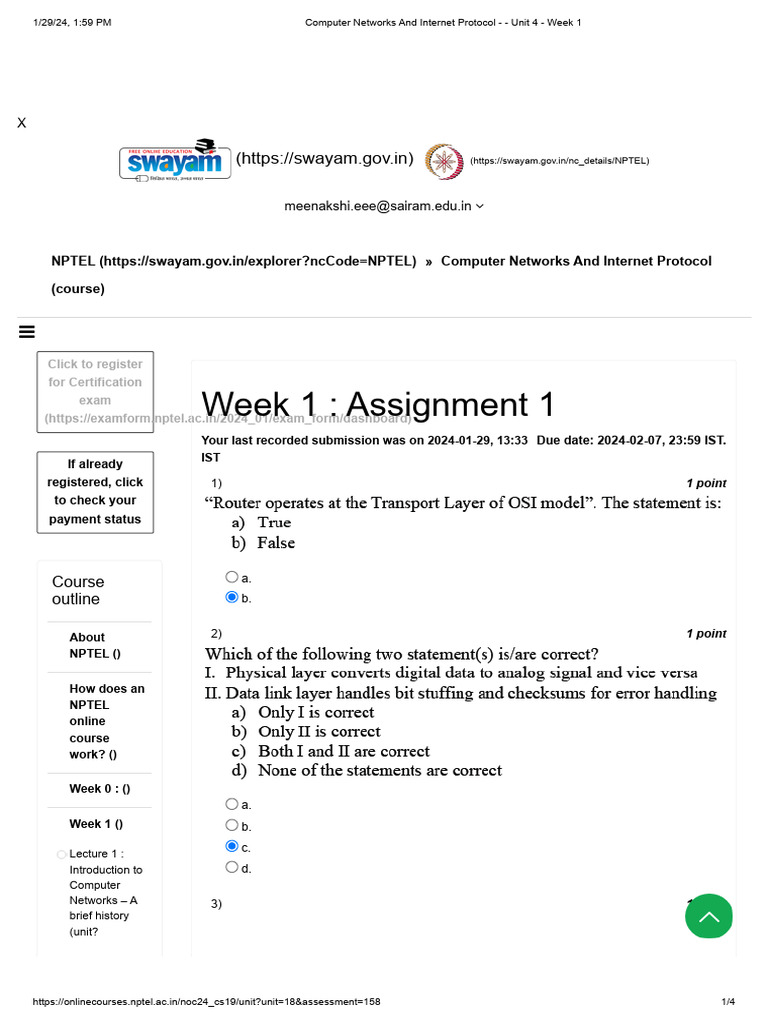 Computer Networks and Internet Protocol - Unit 4 - Week 1 | PDF | Computer Network | Packet ...