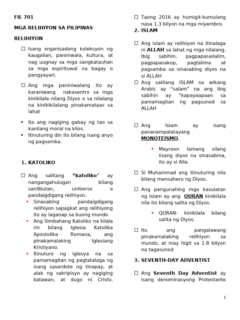 FIL-701-MGA-RELIHIYON-SA-PILIPINAS | PDF FIL-701-MGA-RELIHIYON-SA-PILIPINAS | PDF