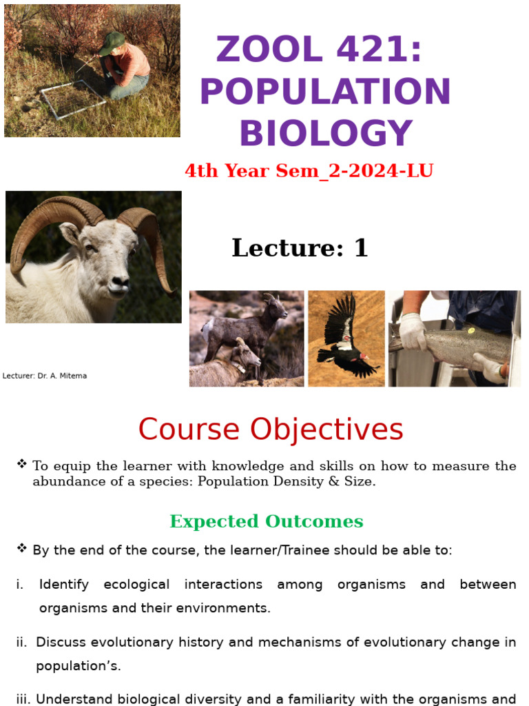 Lect 1.zool 421 Population Biology | PDF | Ecology | Learning