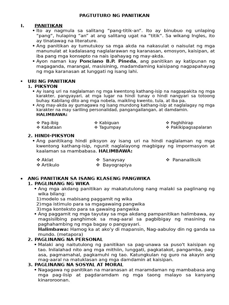 PAGTUTURO NG PANITIKAN (Module) | PDF