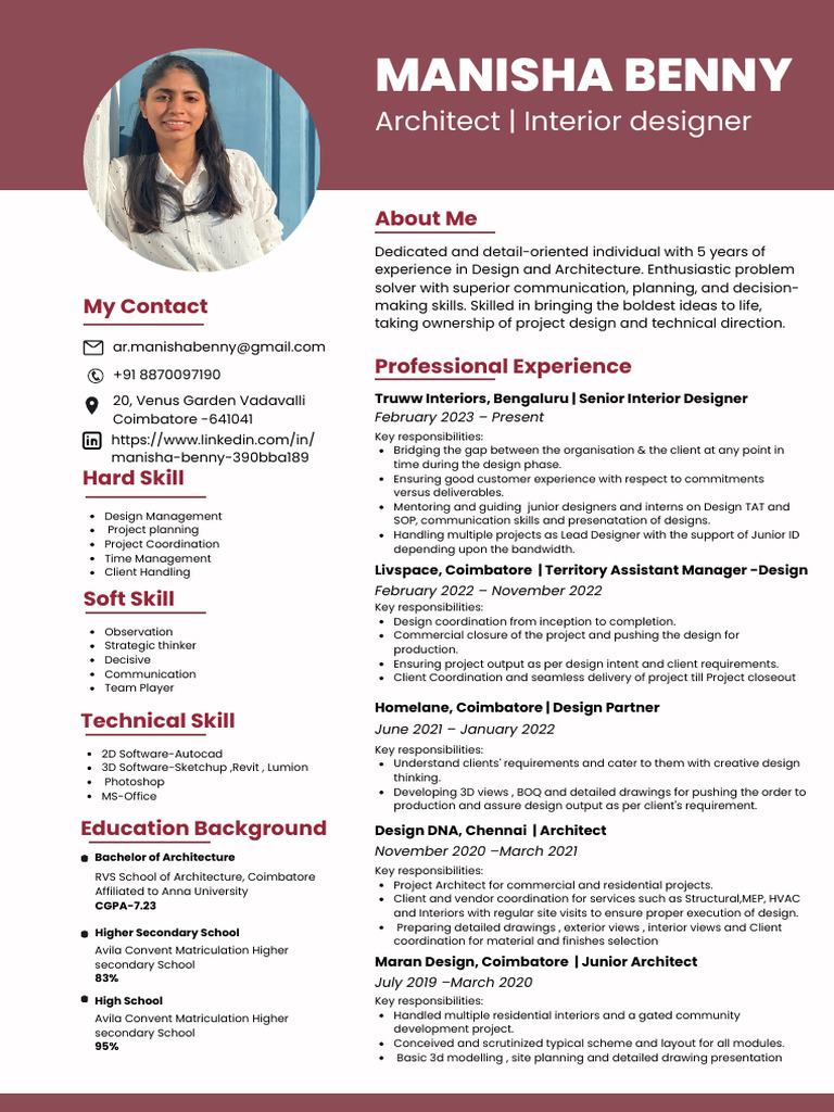 00ar - Manisha Benny Resume | PDF | Design