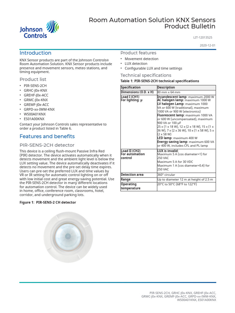 KNX Sensors Product Bulletin | PDF | Thermostat | Compact Fluorescent Lamp