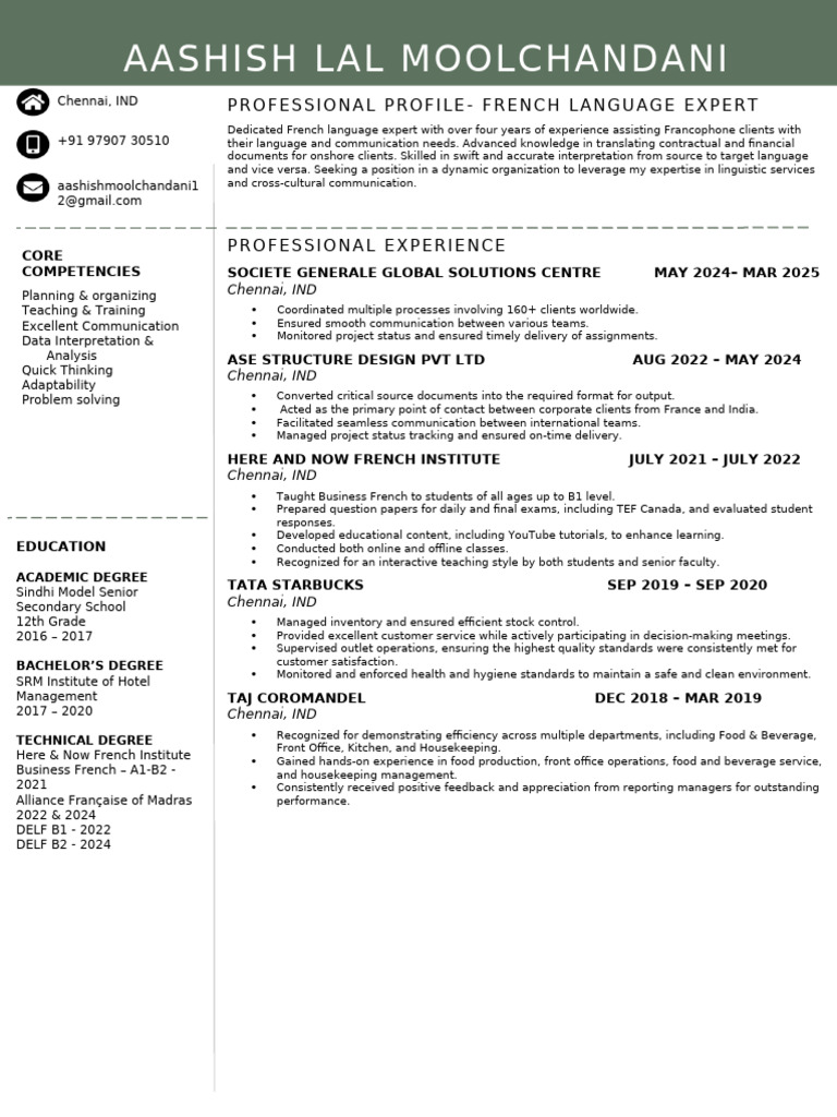 Aashish Lal Moolchandani - CV - 28-02-2025 | PDF | Communication | Learning