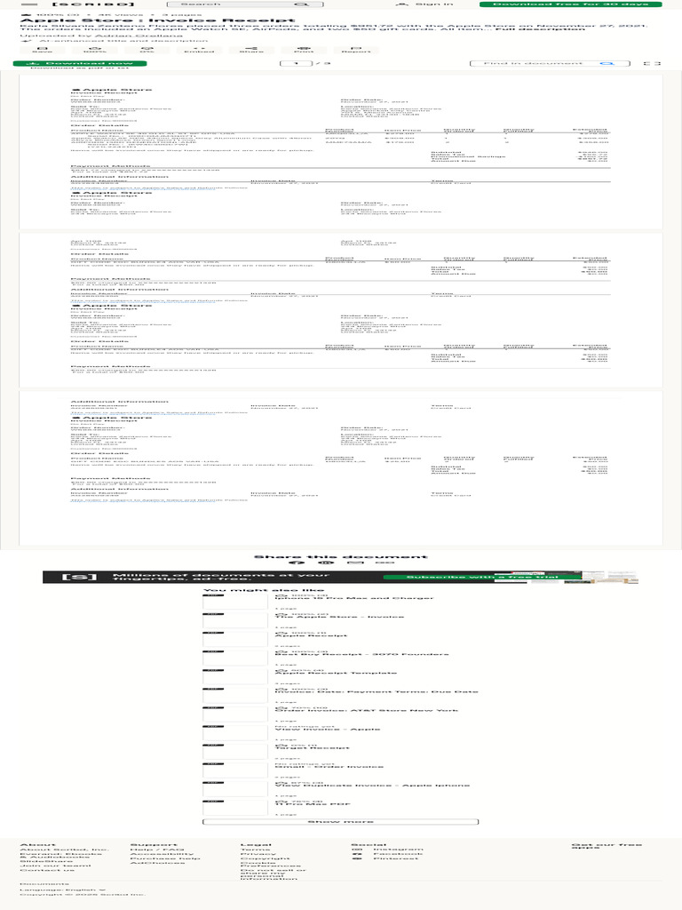 Apple Store Invoice Receipt PDF Receipt Invoice | PDF | Scribd | Apple Inc.