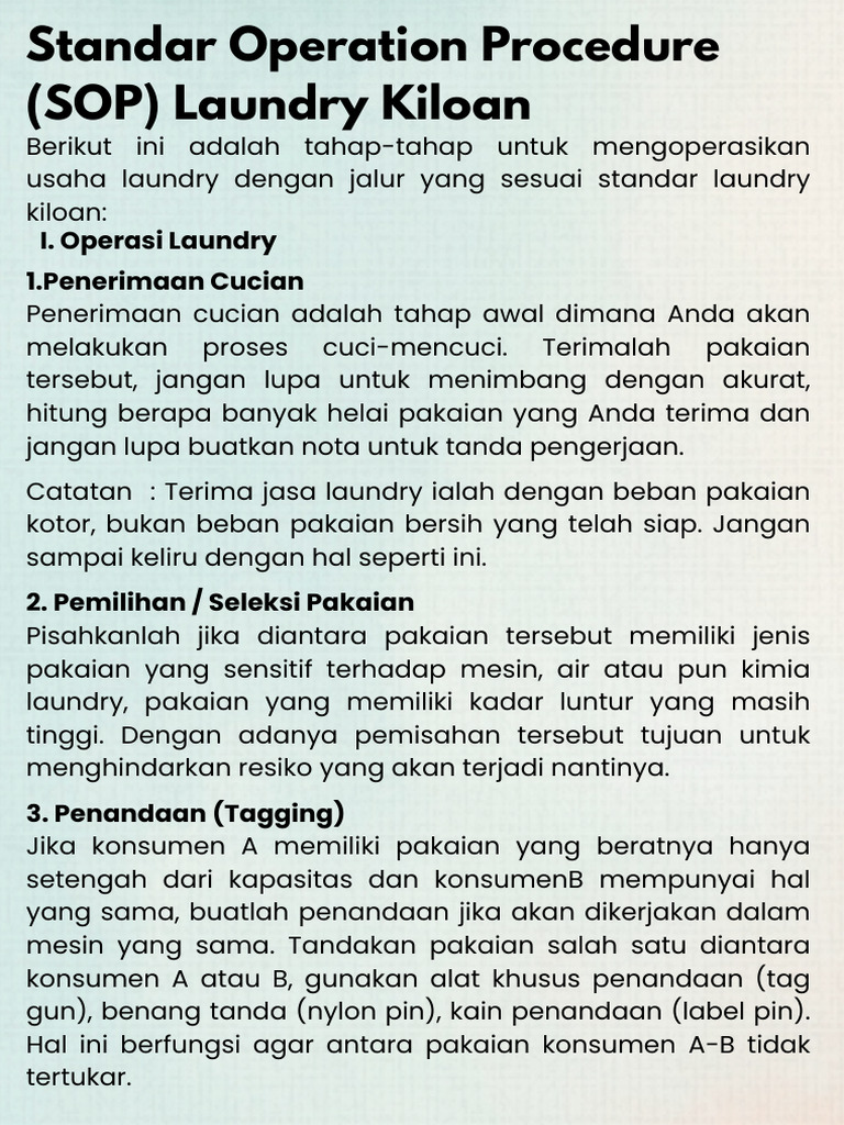Standar Operation Procedure (SOP) Laundry Kiloan | PDF