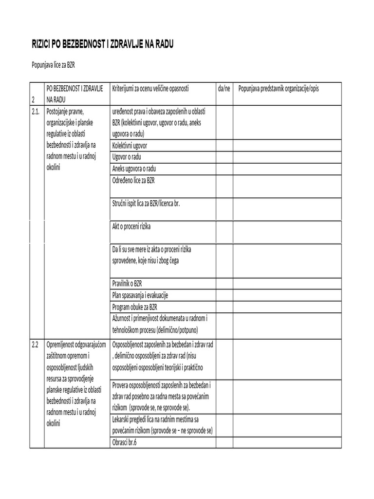Rizici Po Bezbednost I Zdravlje Na Radu | PDF