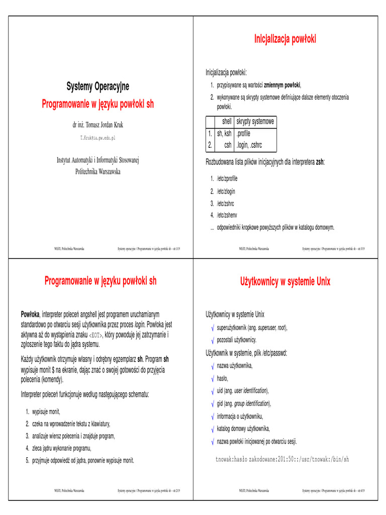 Systemy Operacyjne: Inicjalizacja Powłoki | PDF