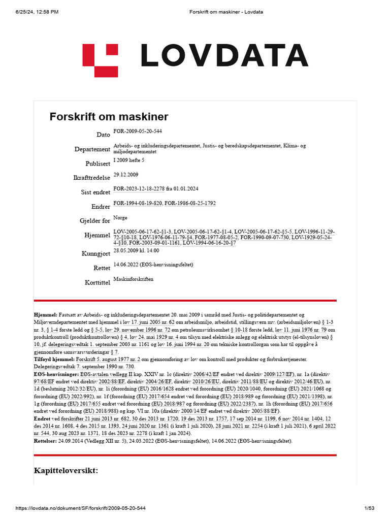 Forskrift om maskiner - Lovdata | PDF
