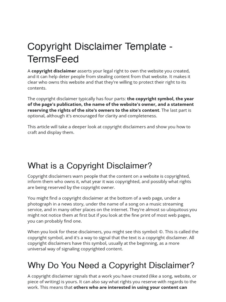 TermsFeed - Copyright Disclaimer Template (Jan, 101) | PDF | Copyright | Fair Use