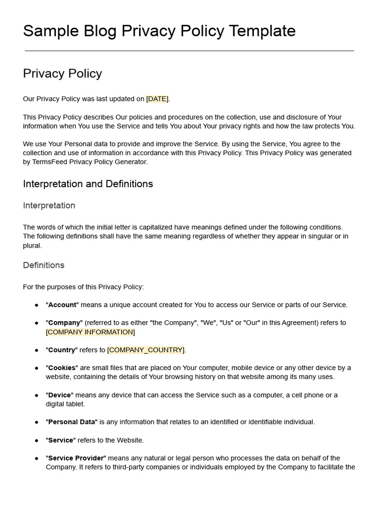 TermsFeed - Sample Blog Privacy Policy Template (Jan, 101) | PDF | Http ...