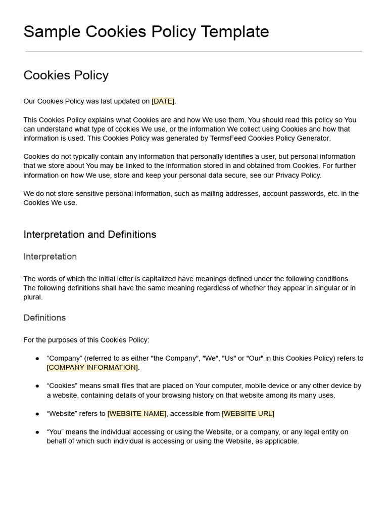 TermsFeed - Sample Cookies Policy Template (Jan, 101) | PDF | Http ...