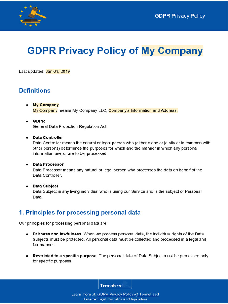 TermsFeed - Sample GDPR Privacy Policy (Jan, 101) | PDF | Information ...