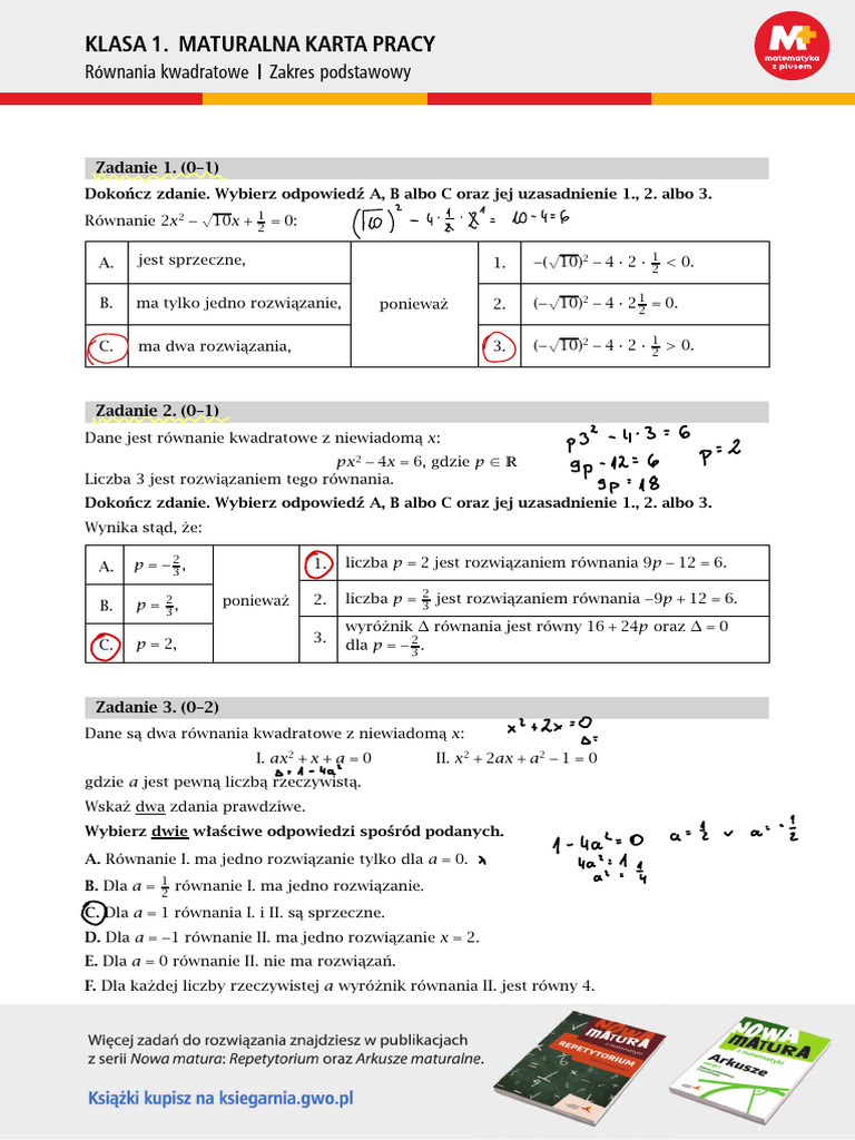 Klasa1 Rownania Kwadratowe ZP Zad | PDF