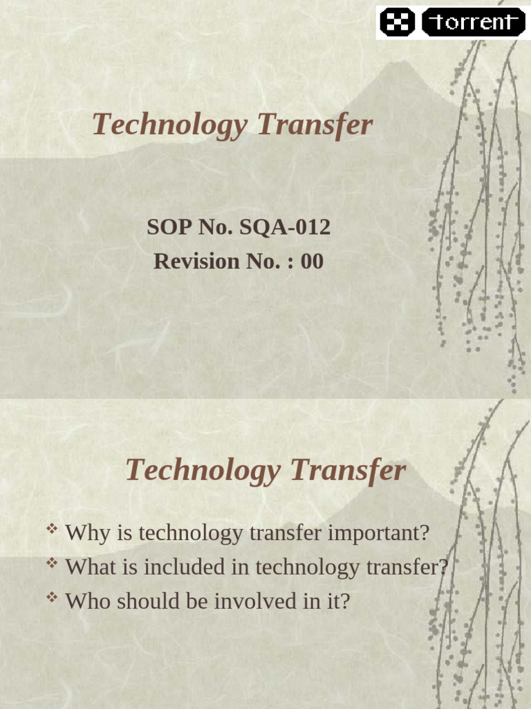 Technology Transfer SOP Overview | PDF