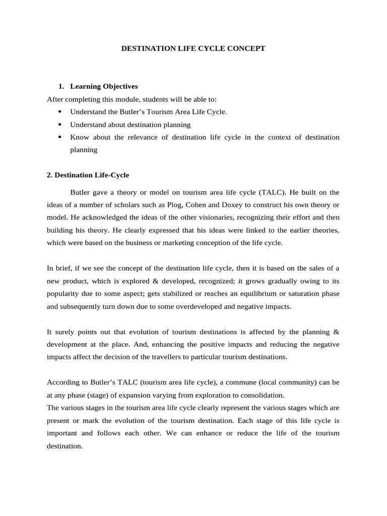 Destination Life Cycle Concept | PDF | Tourism | Life Cycle Assessment