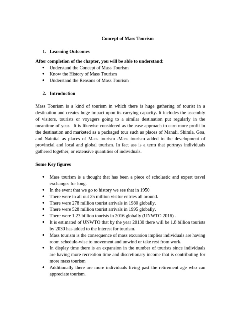 Understanding Mass Tourism Concepts | PDF | Tourism | Economies