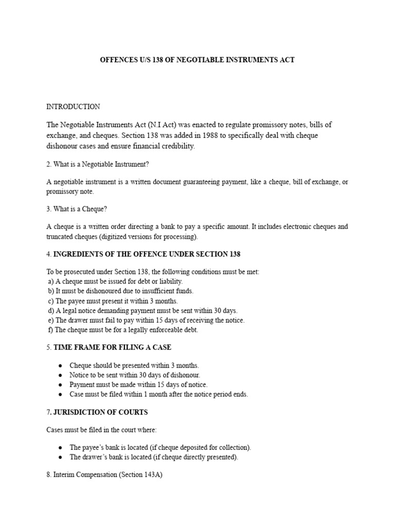 Understanding Section 138 NI Act Procedures | PDF | Cheque | Negotiable Instrument