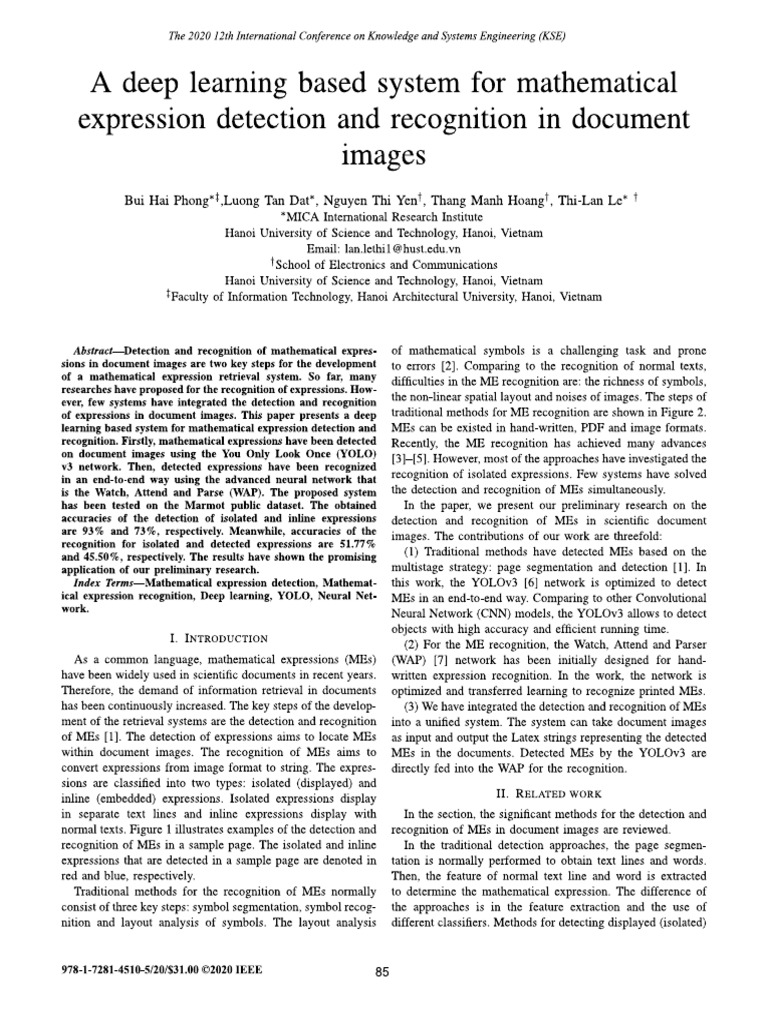 A Deep Learning Based System For Mathematical Expression Detection and Recognition in Document ...
