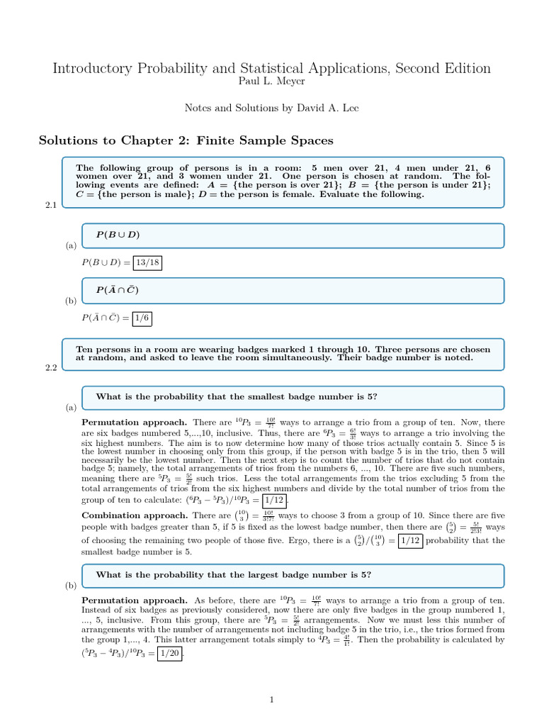 Chapter 2 - Finite Sample Spaces | PDF | Mathematical Concepts | Probability Theory
