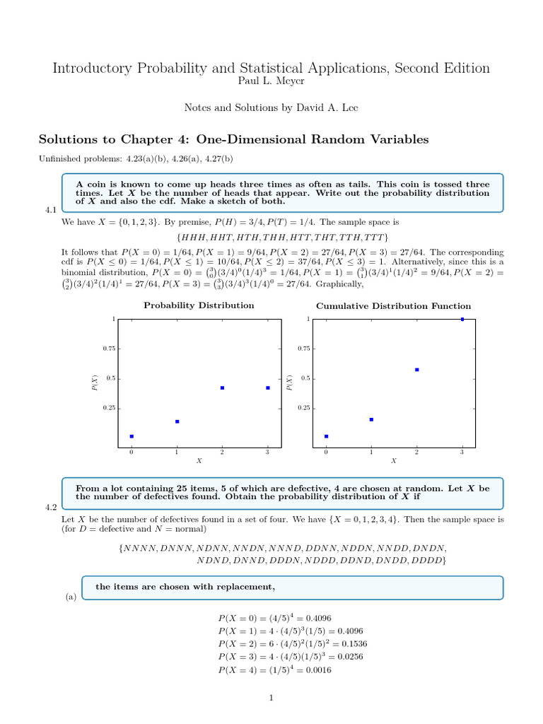 Chapter 4 - One-Dimensional Random Variables | PDF | Probability Distribution | Mathematics