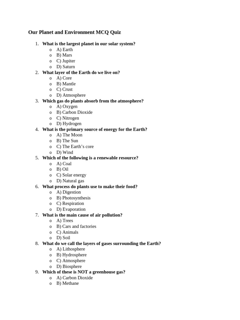 MCQ - Our Planet and Enviornment | PDF | Earth | Atmosphere Of Earth