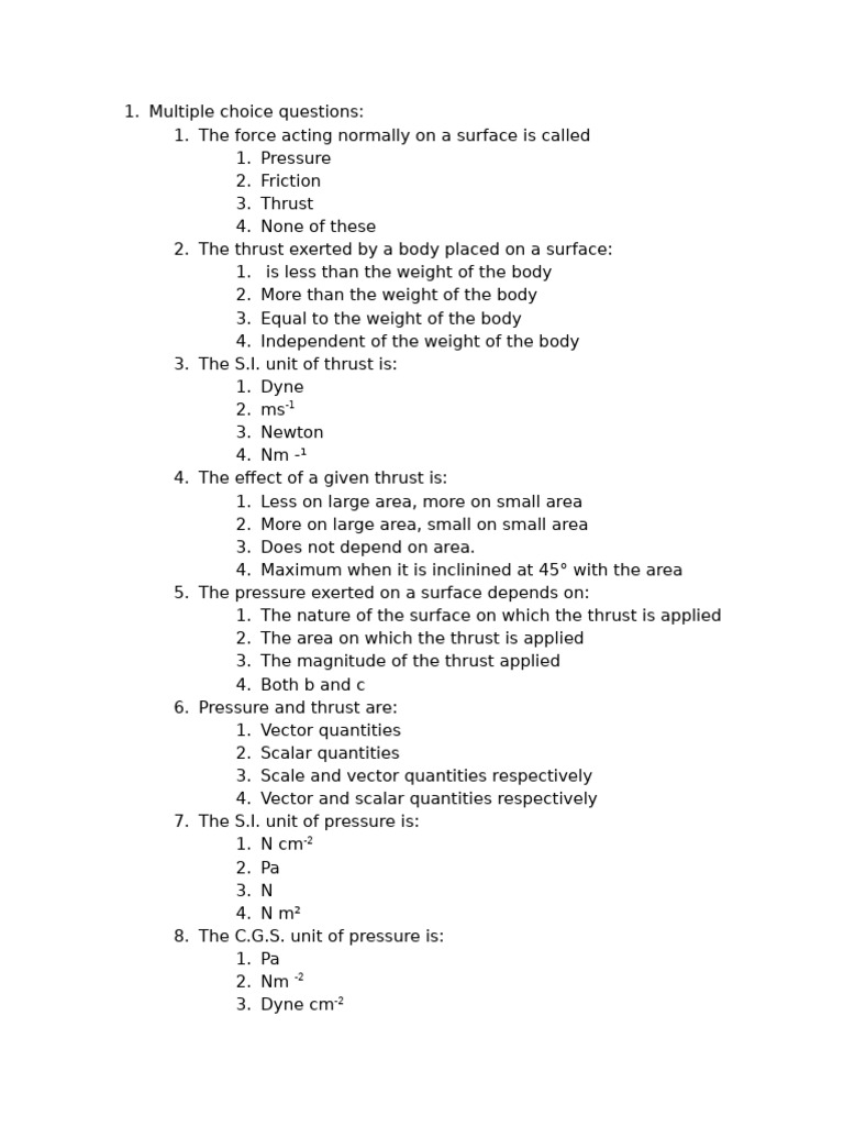 Pressure and Fluids Worksheet-1 | PDF | Pressure | Weight