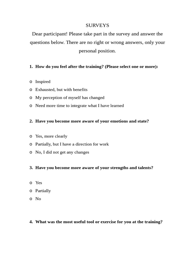 Post-Training Questionnaire | PDF