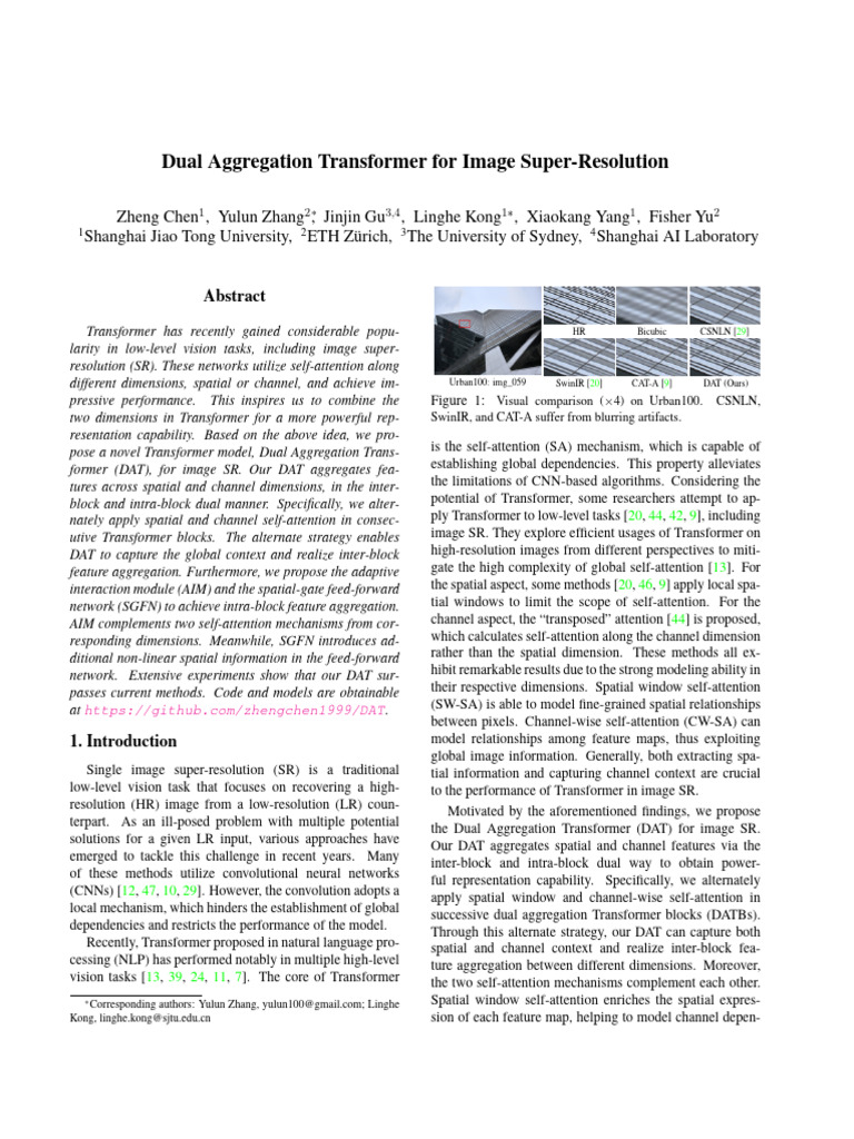 Chen 等 - 2023 - Dual Aggregation Transformer for Image Super-Resol | PDF | Applied Mathematics ...