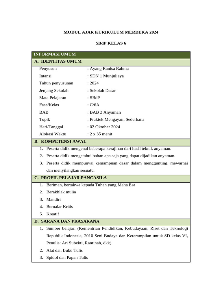6a Modul SBDP (Anyaman) | PDF