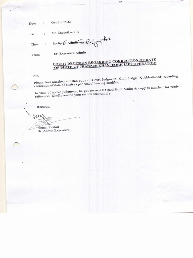 Correction DOB of Jhanzeb Khan | PDF