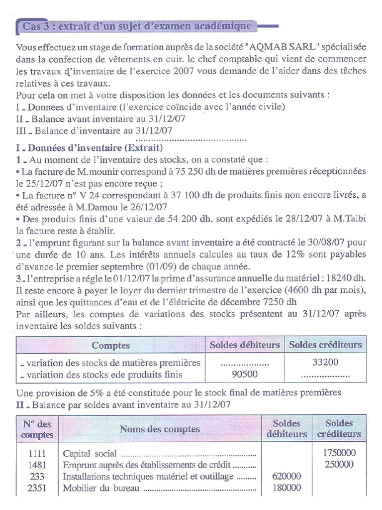 Cas de Synthese 3 Compta 2 Bac Eco Sgc Sujet (3) | PDF