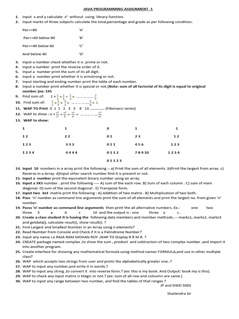 JAVA Programming ASSIGNMENT for unit1 | PDF | Matrix (Mathematics ... JAVA Programming ASSIGNMENT for unit1 | PDF | Matrix (Mathematics ...