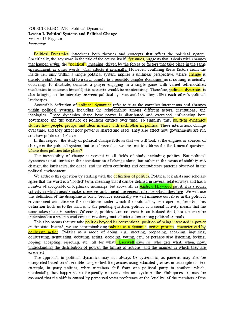 Political Dynamics Lesson 1 | PDF | Socialism | State (Polity)