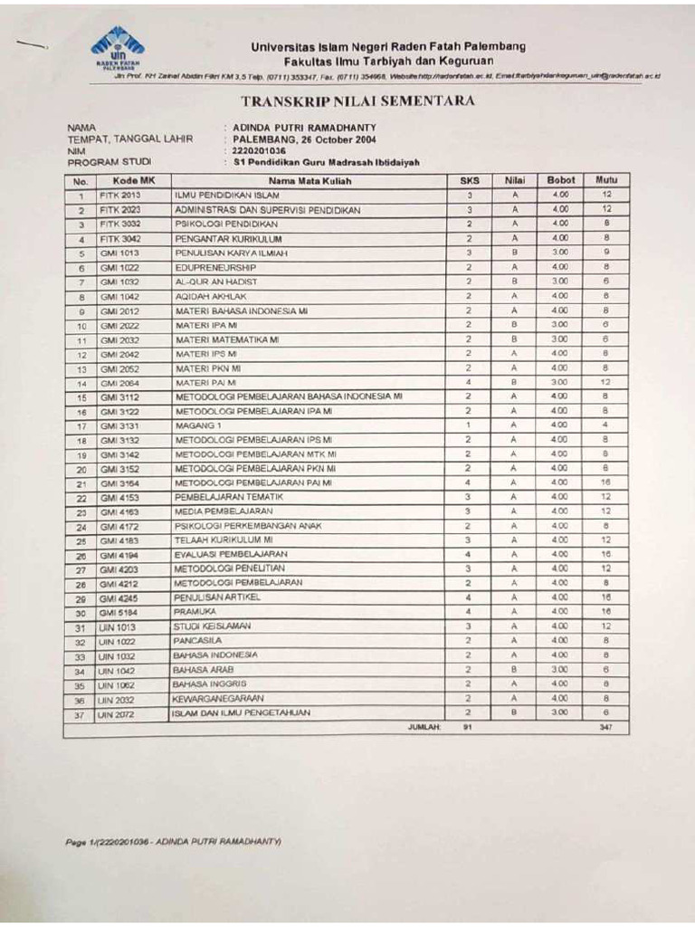 Scan Asli Transkip Nilai | PDF