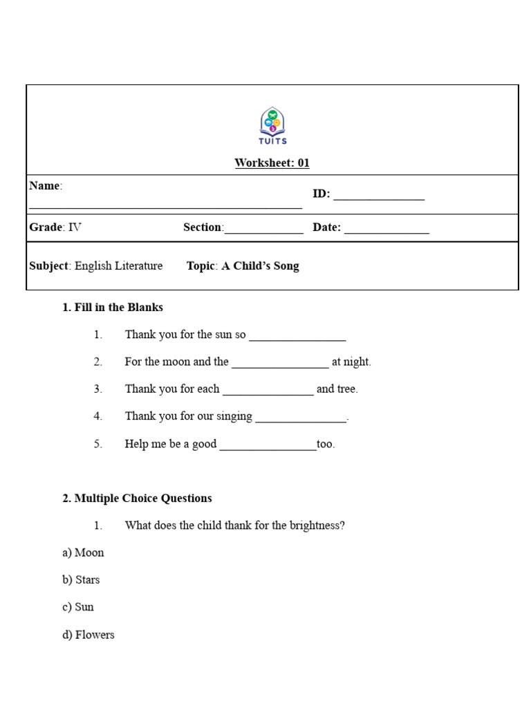 Worksheet 01 Lit | PDF