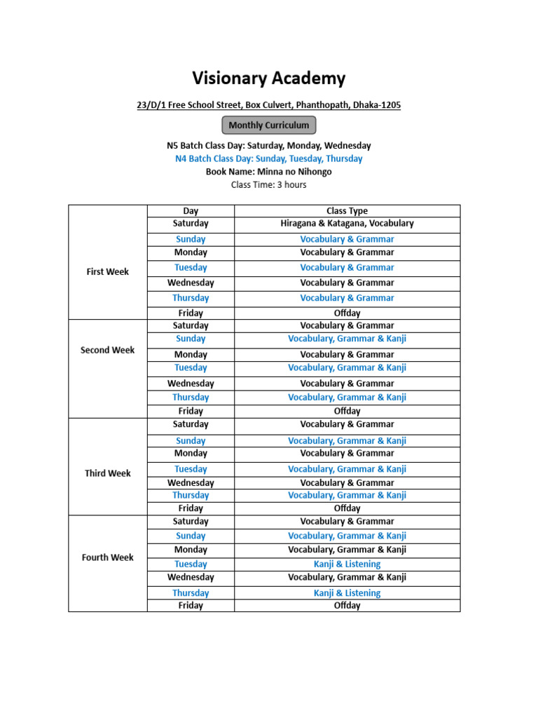 Monthly Japanese Curriculum Overview | PDF