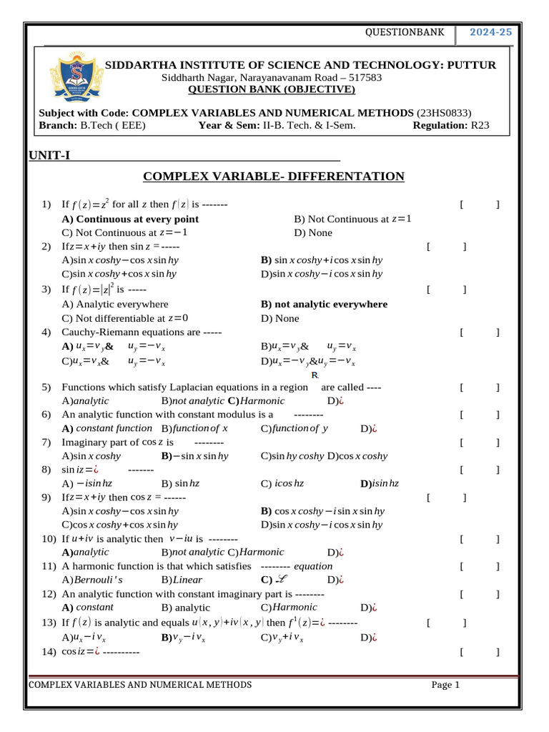 R23-CV&NM-Bit Bank With Key | PDF | Function (Mathematics) | Complex Analysis