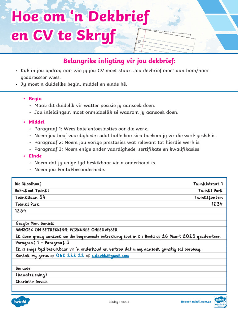 CV en Aansoek Brief | PDF