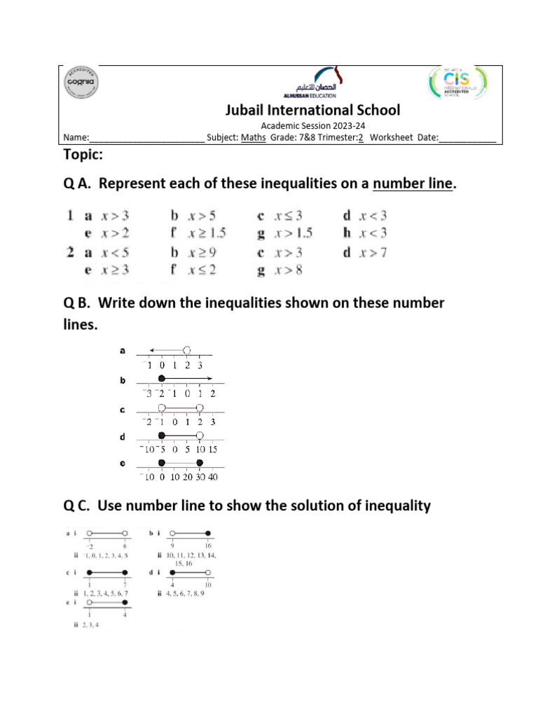Inequality Worksheet | PDF