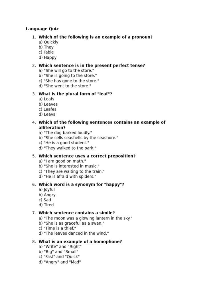 Language Skills Quiz: Test Your Knowledge | PDF