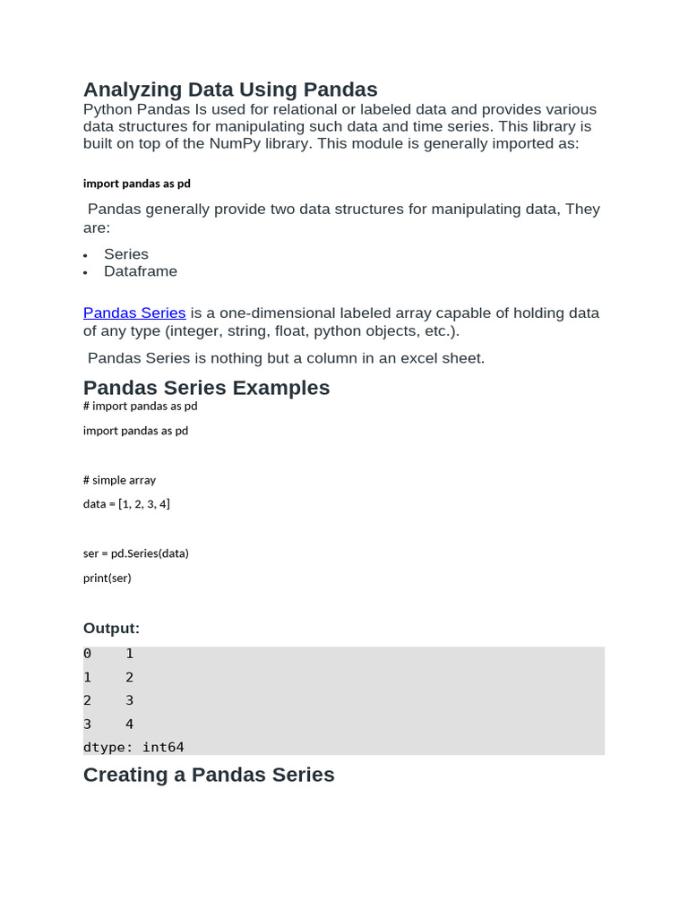 Analyzing Data Using Pandas | PDF Analyzing Data Using Pandas | PDF