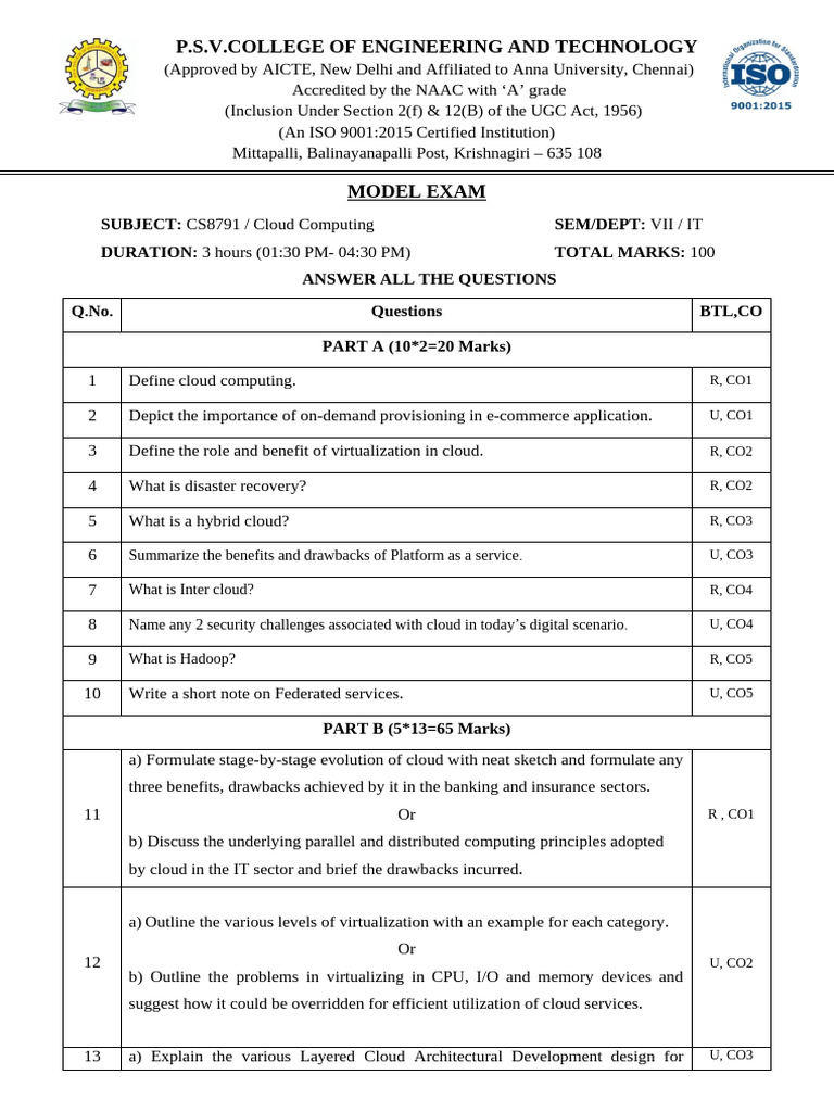 Cloud Computing Model Exam Paper | PDF | Cloud Computing | Information ...