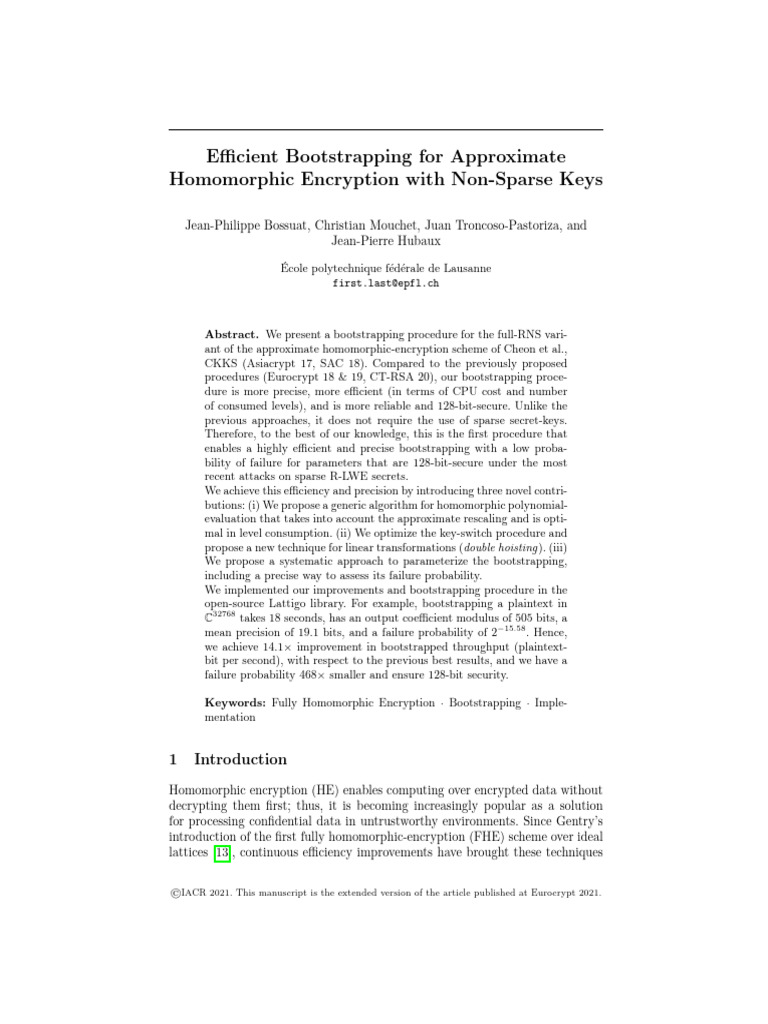 2021[1.4]Efficient bootstrapping for approximate homomorphic encryption with non-sparse keys ...