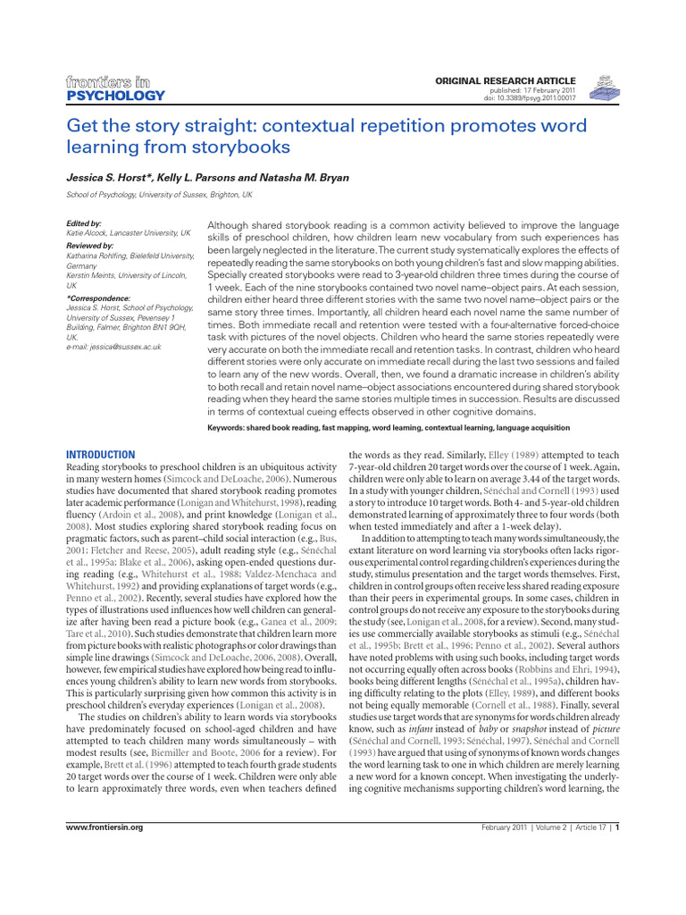 Contextual Repetition Boosts Word Learning | PDF | Learning | Word