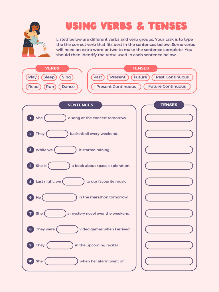 Using Correct Verbs and Tenses Digital Worksheet in Bright Colourful ...