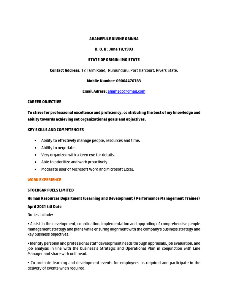 Updated CV DIVINE Obinna AHAMEFULE | PDF | Performance Appraisal | Business